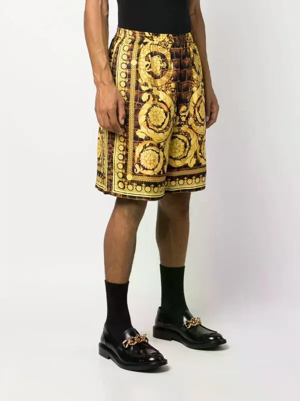 Versace Baroccodile-print Silk Shorts