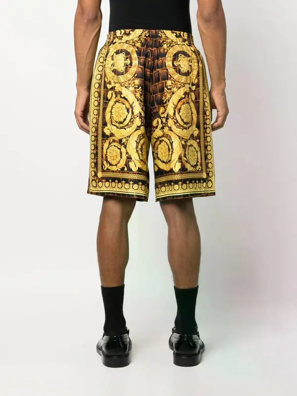 Versace Baroccodile-print Silk Shorts