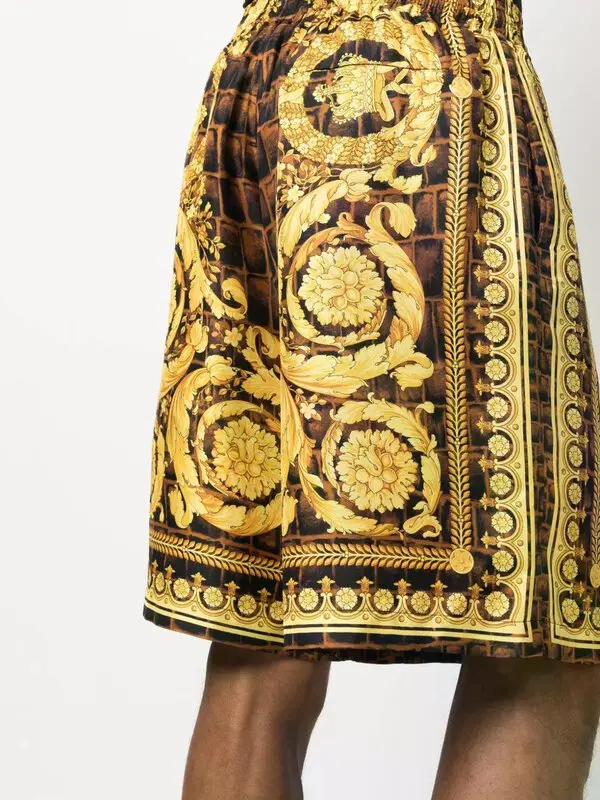 Versace Baroccodile-print Silk Shorts