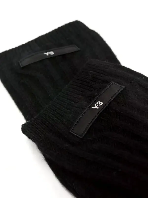 Y3 Logo-patch Ribbed-knit Long Gloves
