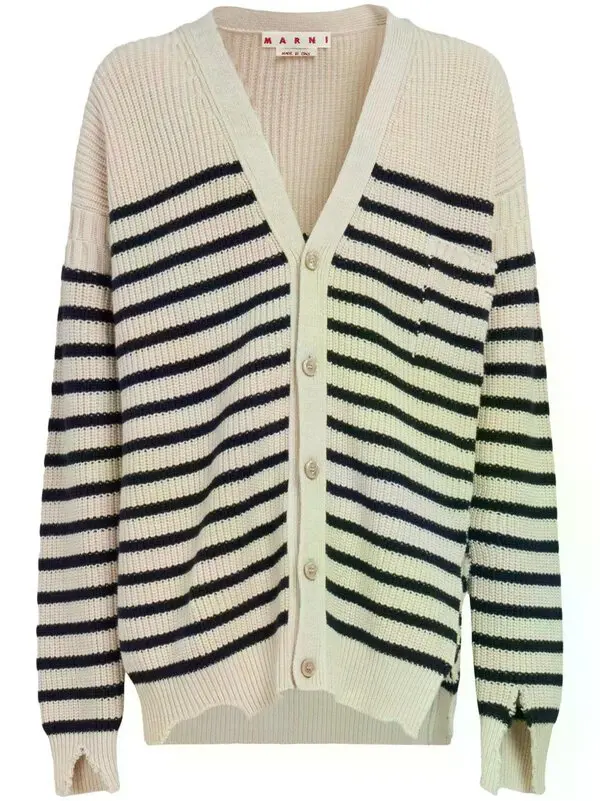 Marni Striped V-neck Cardigan - Neutrals