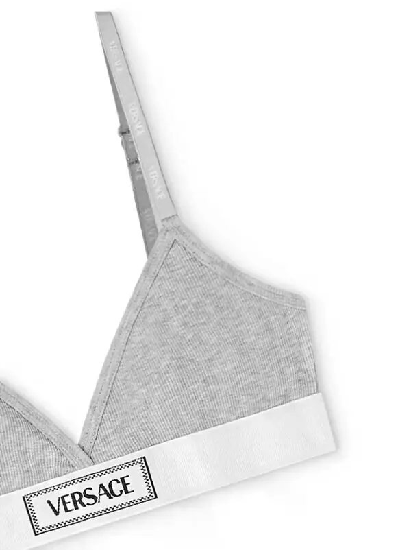 Versace Logo-patch Cotton-blend Bra - Grey