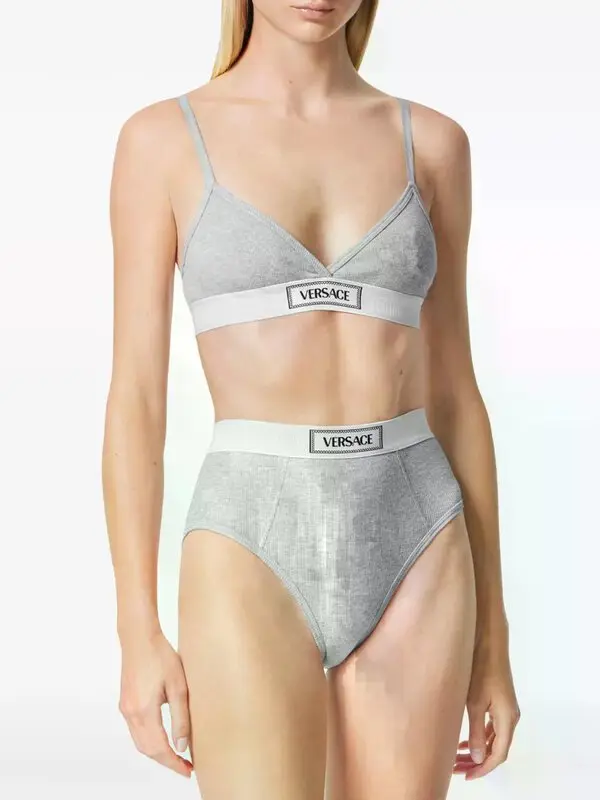 Versace Logo-patch Cotton-blend Bra - Grey