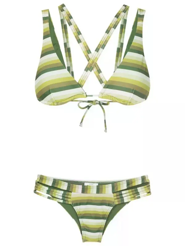 AMIR SLAMA Striped Strappy Triangle Bikini - Green