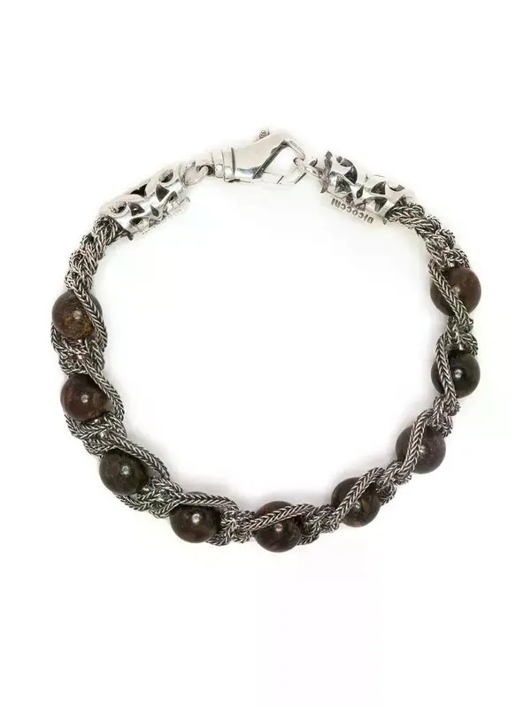 Emanuele Bicocchi Tiger Eye Beaded Bracelet - Silver