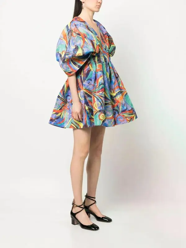 Rochas Pleated Graphic-print Minidress