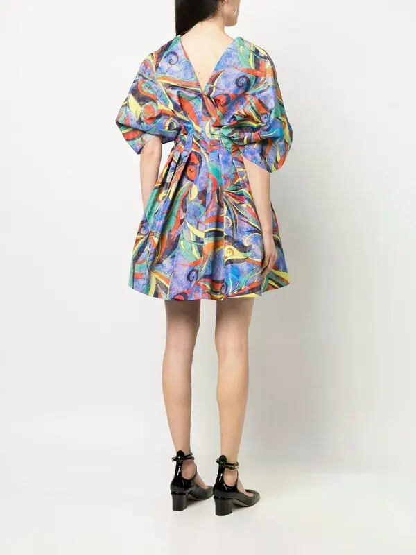 Rochas Pleated Graphic-print Minidress