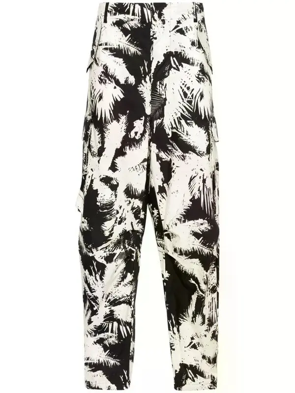 LANEUS Printed Palm Tree Cotton Trousers