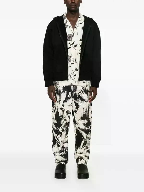 LANEUS Printed Palm Tree Cotton Trousers