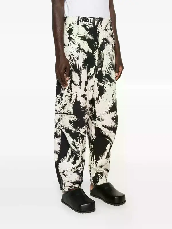 LANEUS Printed Palm Tree Cotton Trousers