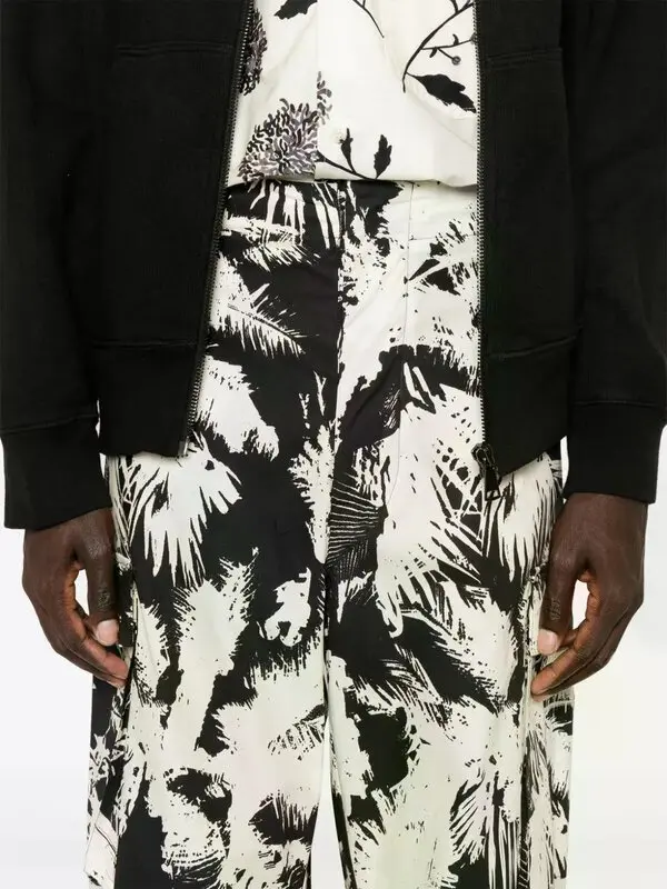 LANEUS Printed Palm Tree Cotton Trousers