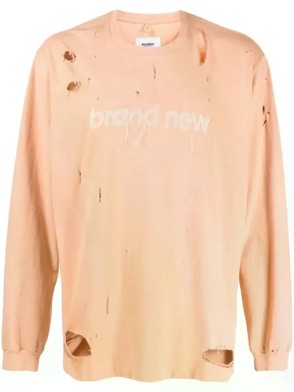 DOUBLET Logo-print Ripped-detail Sweatshirt - Brown