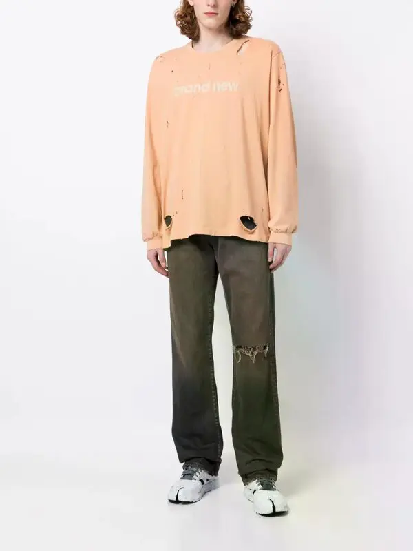 DOUBLET Logo-print Ripped-detail Sweatshirt