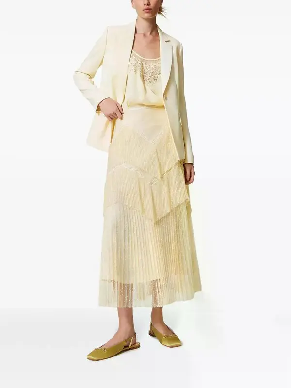 TWINSET Pleated Tulle Maxi Skirt - Neutrals