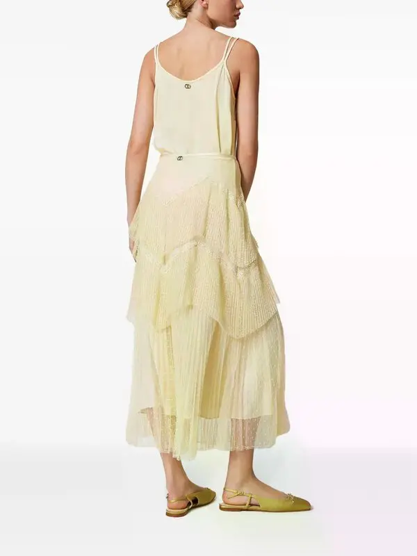 TWINSET Pleated Tulle Maxi Skirt - Neutrals