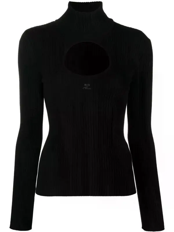 COURREGES Logo-embroidered Cut-out Jumper - Black