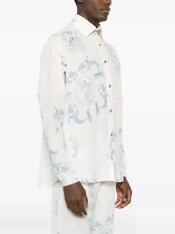 AMIR SLAMA Logo-engraved Graphic-print Shirt
