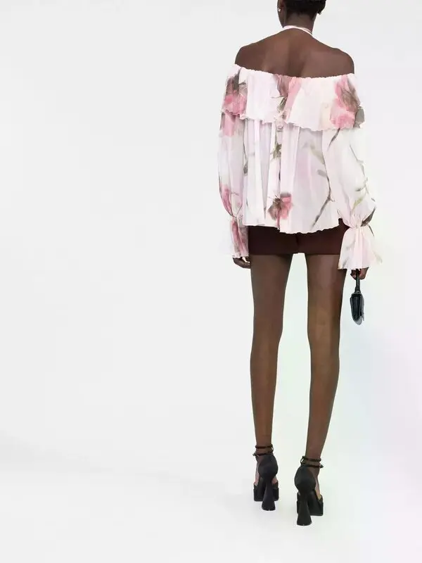 Blumarine Floral-print Blouse With Ruffled Trim