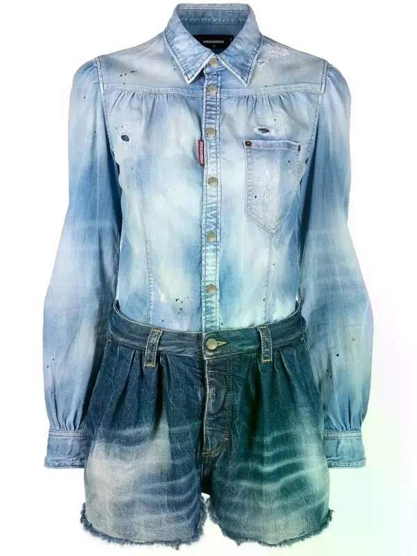 Dsquared2 Two-tone Distressed Denim Playsuit - Blue