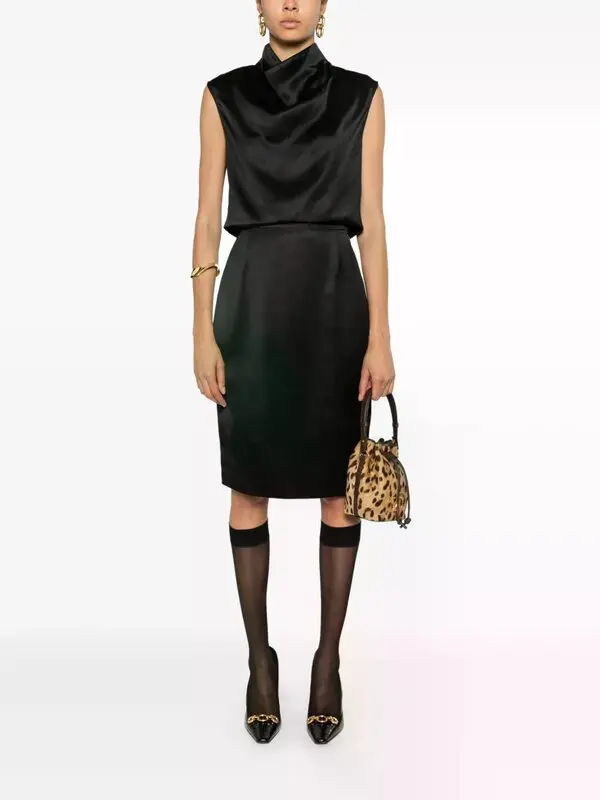 Saint Laurent Satin Pencil Midi Skirt