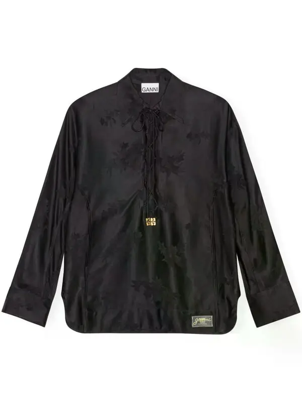 GANNI Floral-jacquard Shirt - Black