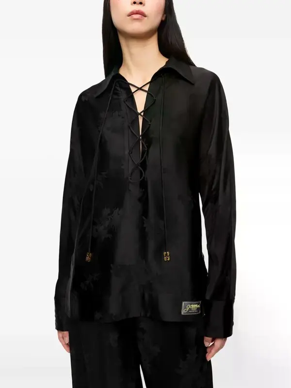 GANNI Floral-jacquard Shirt - Black