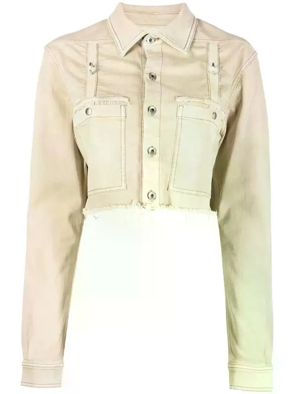 Rick Owens Beige Cotton Blend Raw-cut Cropped Shirt Jacket