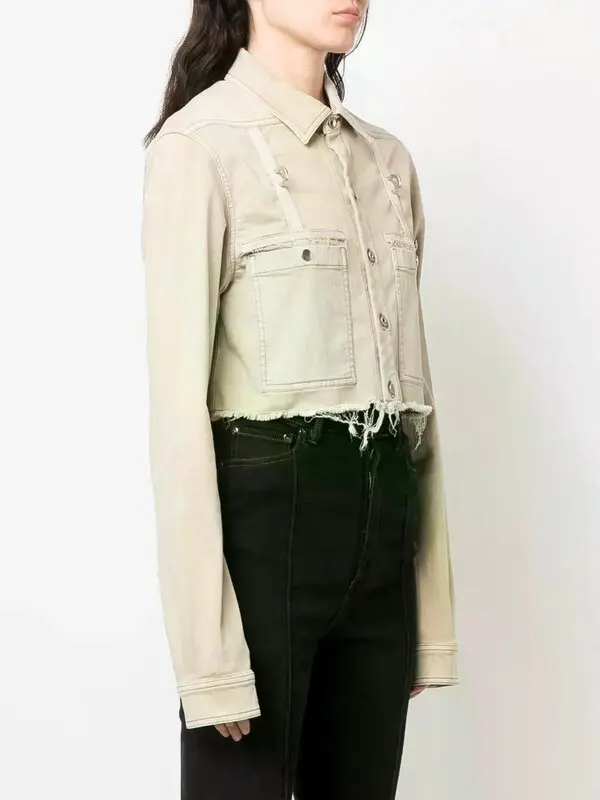 Rick Owens Beige Cotton Blend Raw-cut Cropped Shirt Jacket