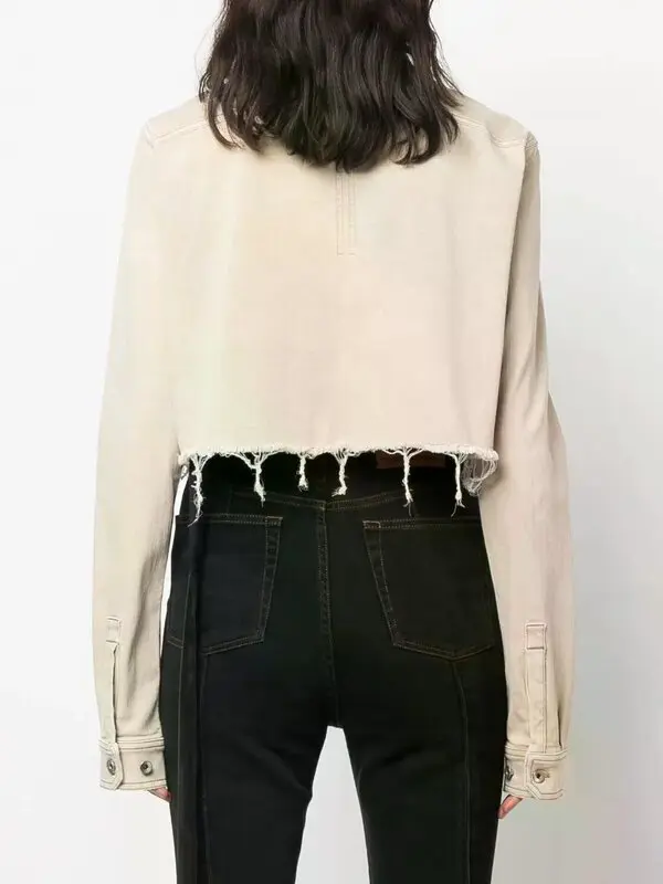 Rick Owens Beige Cotton Blend Raw-cut Cropped Shirt Jacket