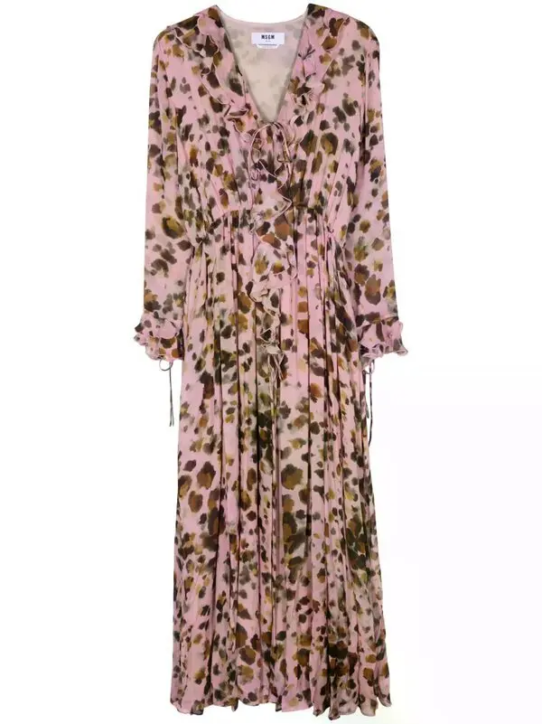 MSGM Abstract-print Ruffle-detailing Dress