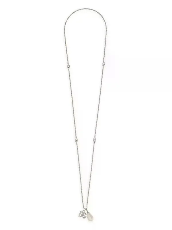 Dolce & Gabbana Logo-plaque Pearl-pendant Necklace - Silver