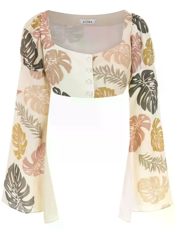 AMIR SLAMA Palm Leaf Print Cropped Shirt