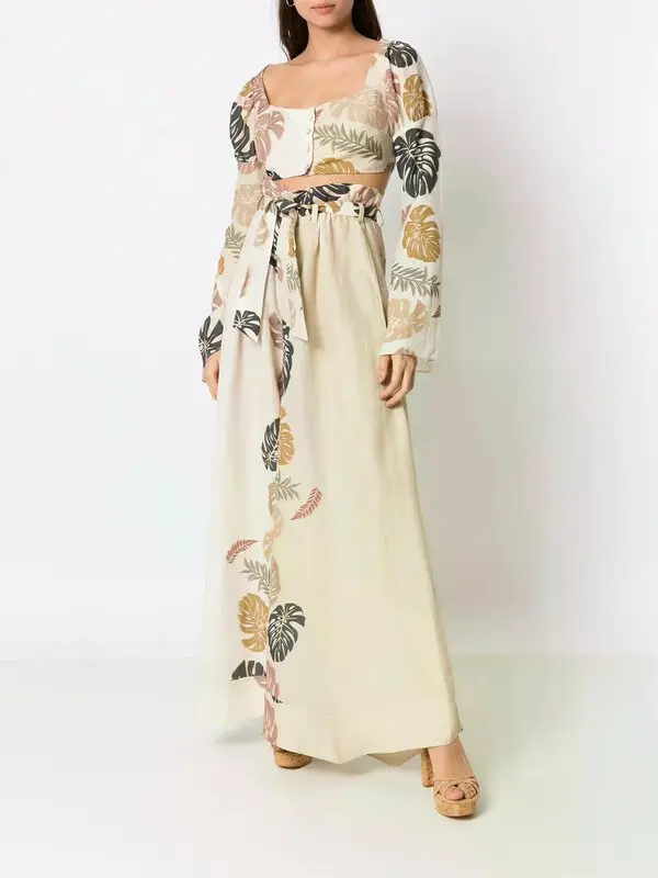 AMIR SLAMA Palm Leaf Print Cropped Shirt