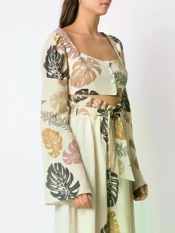 AMIR SLAMA Palm Leaf Print Cropped Shirt