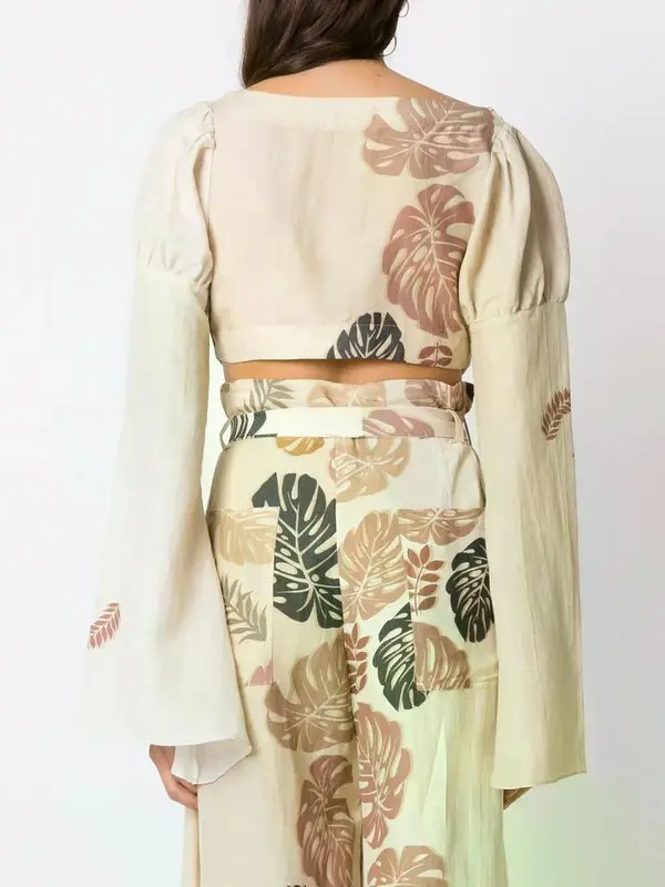 AMIR SLAMA Palm Leaf Print Cropped Shirt