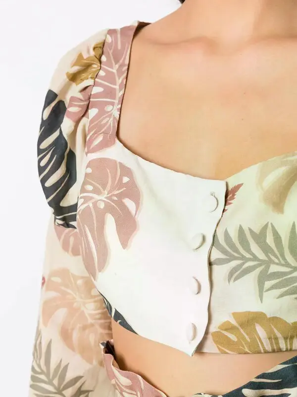 AMIR SLAMA Palm Leaf Print Cropped Shirt
