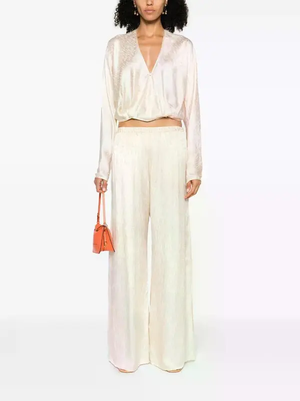FORTE_FORTE Check-pattern Ruched-detail Satin Palazzo Pants