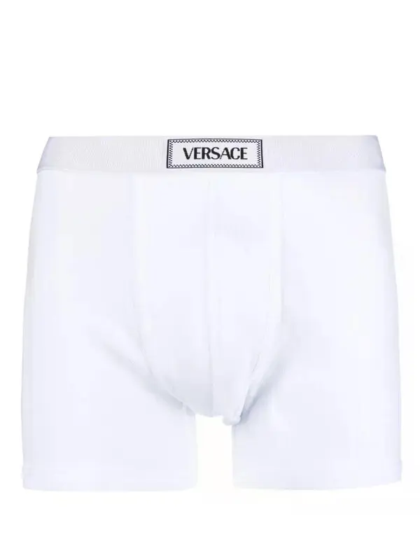 Versace Cotton Ribbed Long Trunks - White