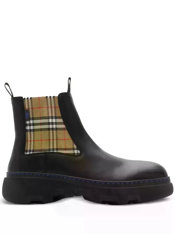 Burberry Leather Creeper Low Chelsea Boots With Check Panels