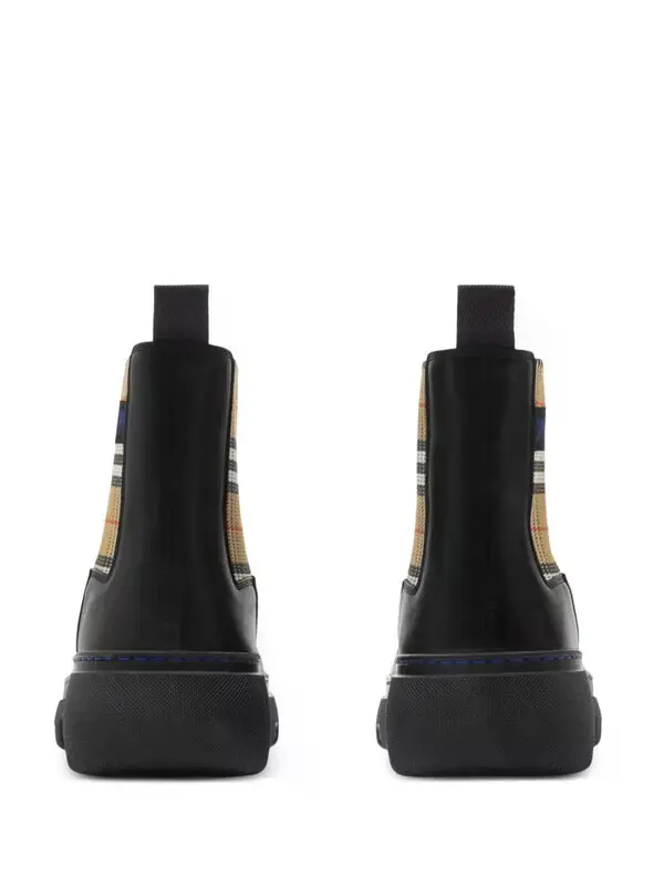 Burberry Leather Creeper Low Chelsea Boots With Check Panels