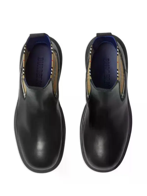 Burberry Leather Creeper Low Chelsea Boots With Check Panels
