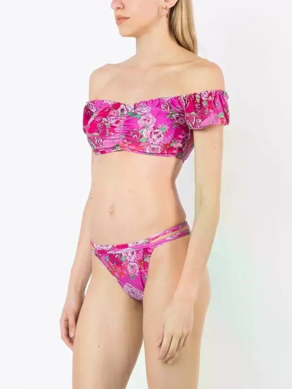 AMIR SLAMA Floral-print Off-shoulder Bikini