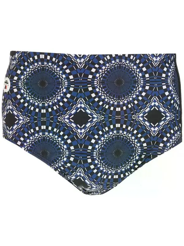 AMIR SLAMA Abstract Print Side-stripe Swimming Shorts - Blue