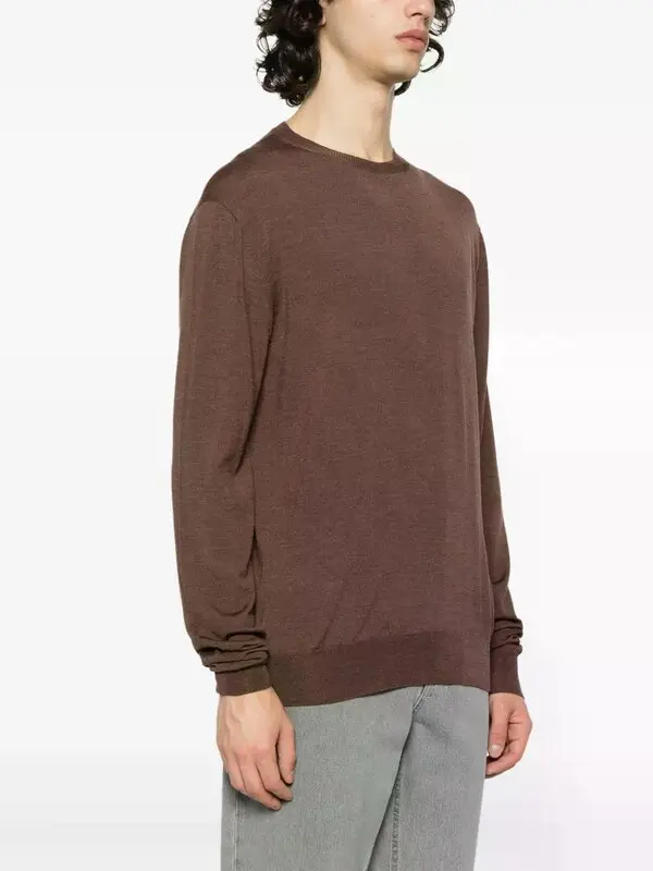 LARDINI Crew Neck Wool-blend Jumper - Brown