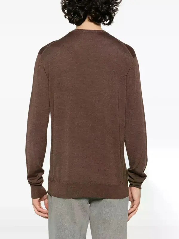 LARDINI Crew Neck Wool-blend Jumper - Brown