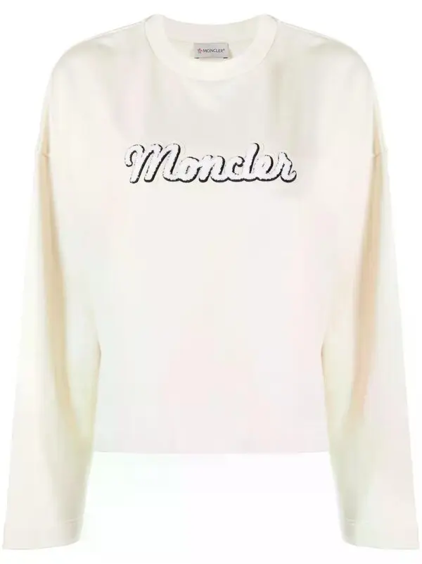 Moncler Logo-embroidered Cotton Sweatshirt - Neutrals