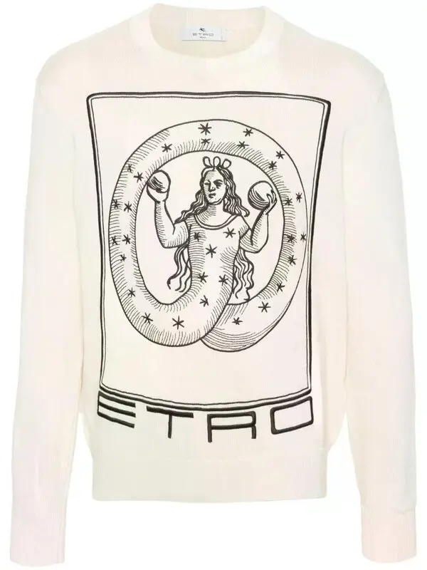 Etro Motif-embroidered Cotton Jumper - Neutrals