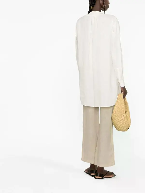 Aspesi Collarless Linen Bib Shirt