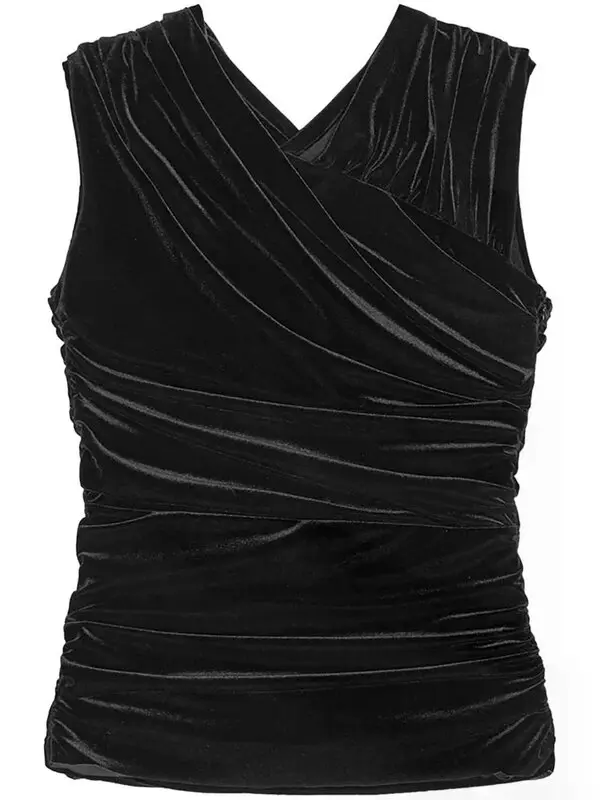 GANNI Ruched Sleeveless V-neck Top