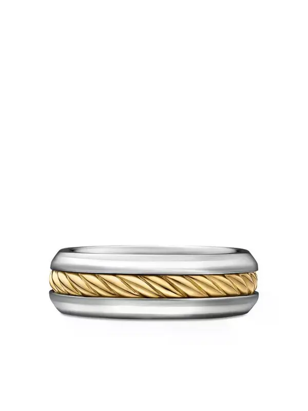 David Yurman 18kt Yellow Gold And Sterling Cable Inset Band Ring - Silver